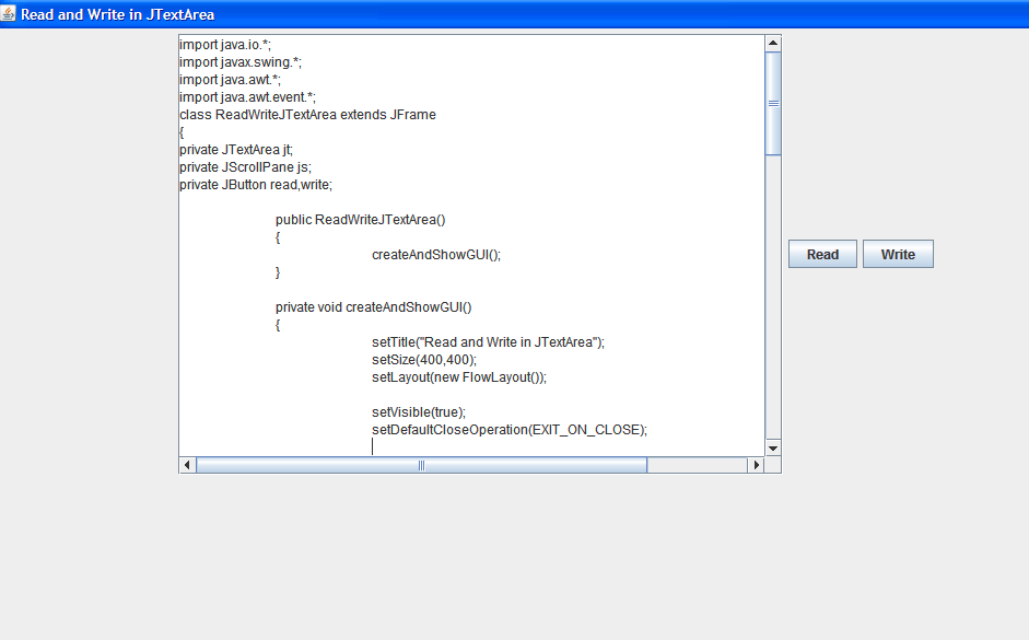 Reading and Writing a File in JTextArea Reading and Writing a File in JTextArea