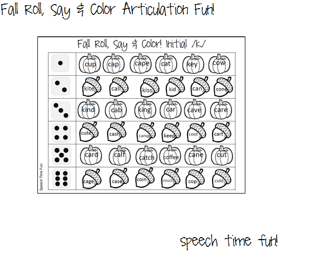 Fall Roll, Say & Color Articulation Fun! - Speech Time Fun: Speech and ...