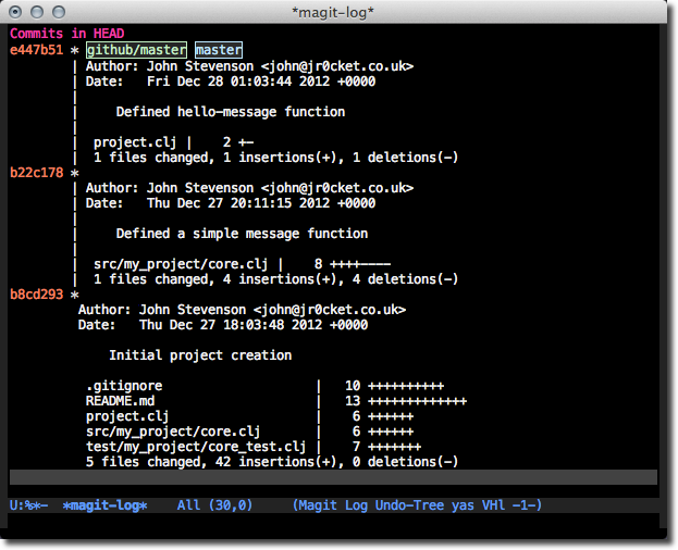 Driving Git With Emacs - Part Two - May the Log Be With You | jr0cket Driving Git With Emacs - Part Two - May the Log Be With You | jr0cket