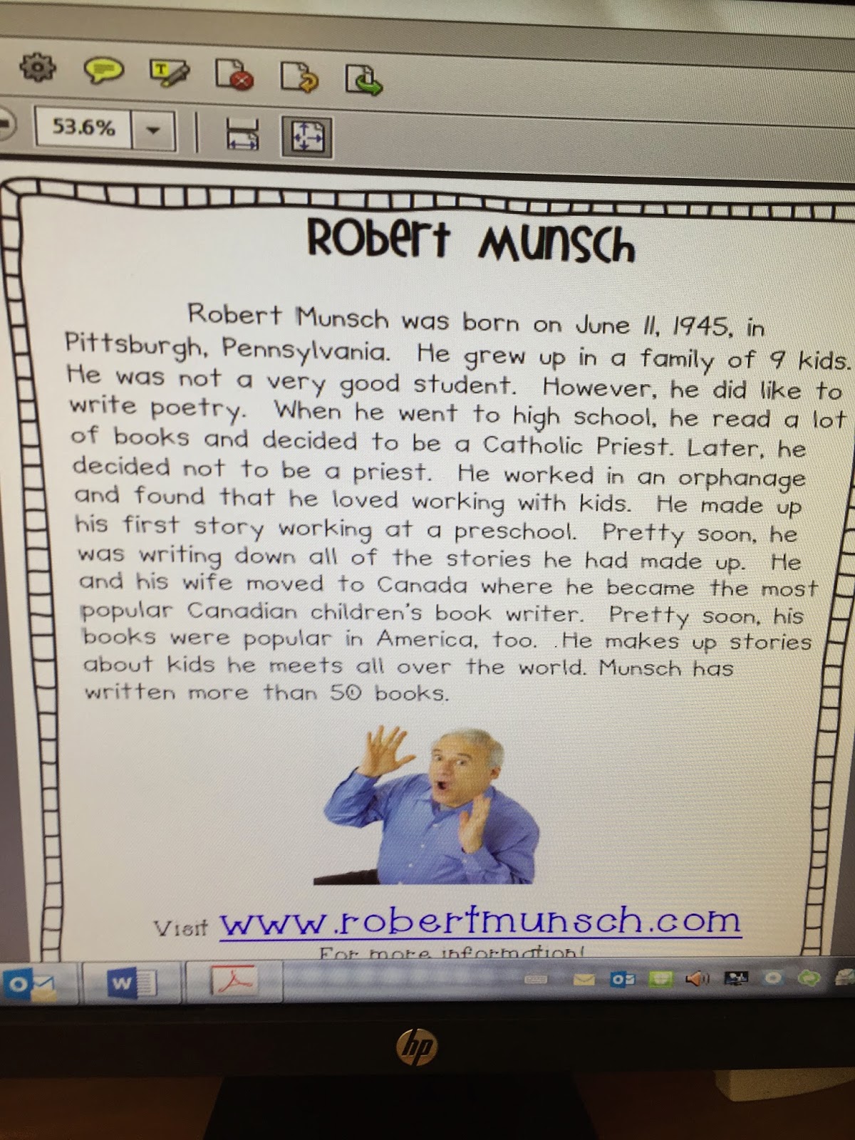 Miss. Vanchu's Classroom Blog : Author Study: Robert Munsch