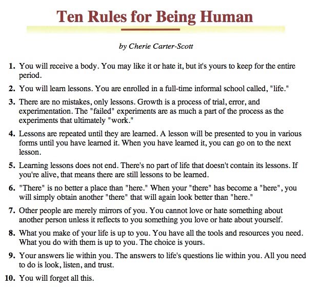 Just for fun pic: Ten Rules For Being Human by Cherie Carter-Scott