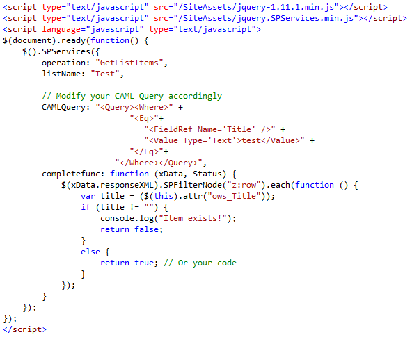 Sunny Bahree: Check If An Item Exists In SharePoint List Sunny Bahree: Check If An Item Exists In SharePoint List