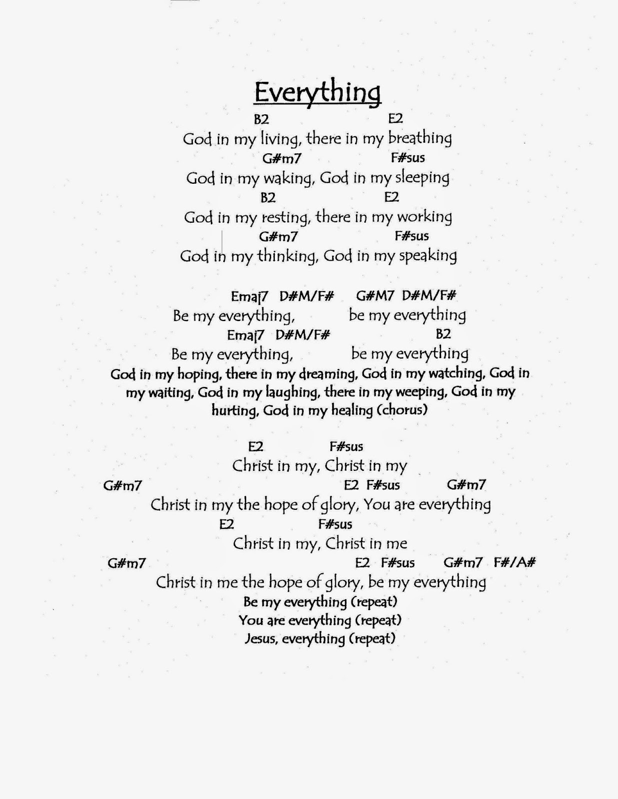 Worship Lead Sheets: Everything - Tim Hughes Worship Lead Sheets: Everything - Tim Hughes