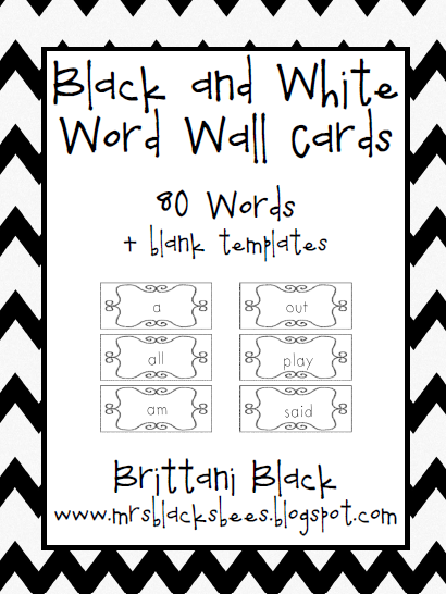 Black and White Word Wall Cards | Mrs. Black's Bees