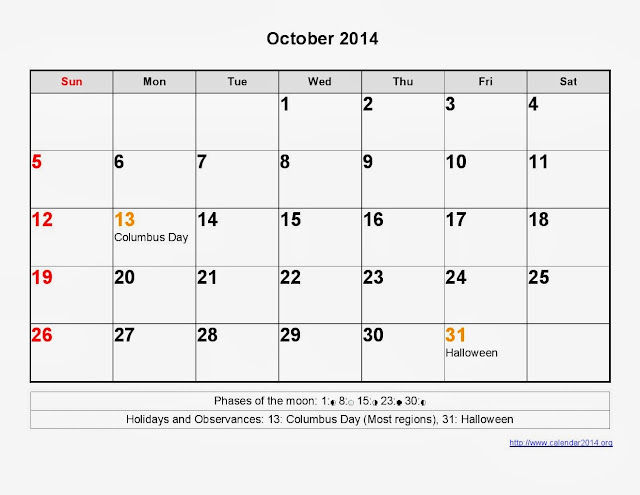 October 2014 Calendar Printable #1 - Printable Calendar 2014, Blank ... October 2014 Calendar Printable #1 - Printable Calendar 2014, Blank ...