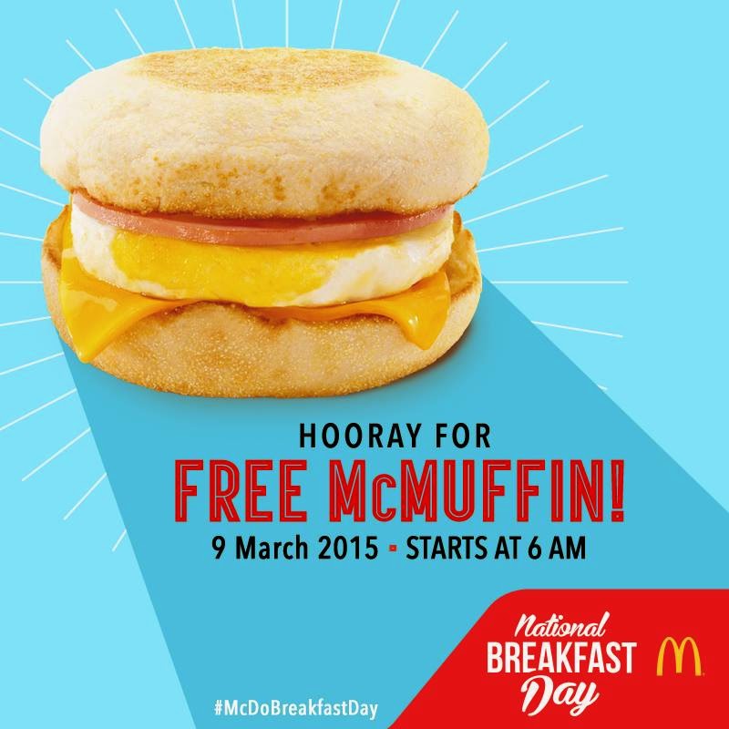 Get FREE McMuffin in McDonald's National Breakfast Day - EDnything