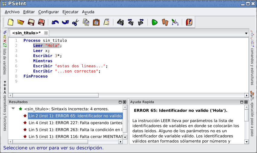 Cucarachas Racing: Mejor interfaz para los errores en PSeInt