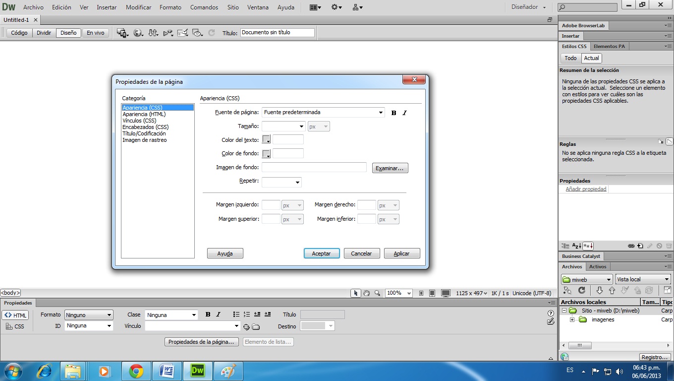 Tutoriales: Poner un fondo a dreamweaver