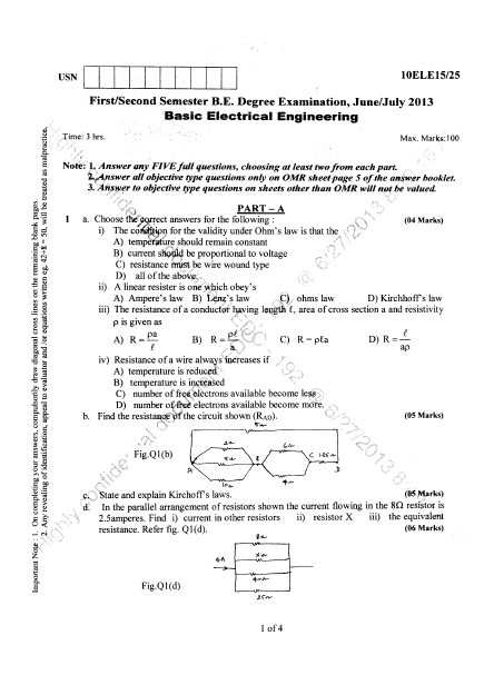 VTU B E Basic Electrical Engineering June July 2013 Question Paper vtu-b-e-basic-electrical-engineering-june-july-2013-question-paper