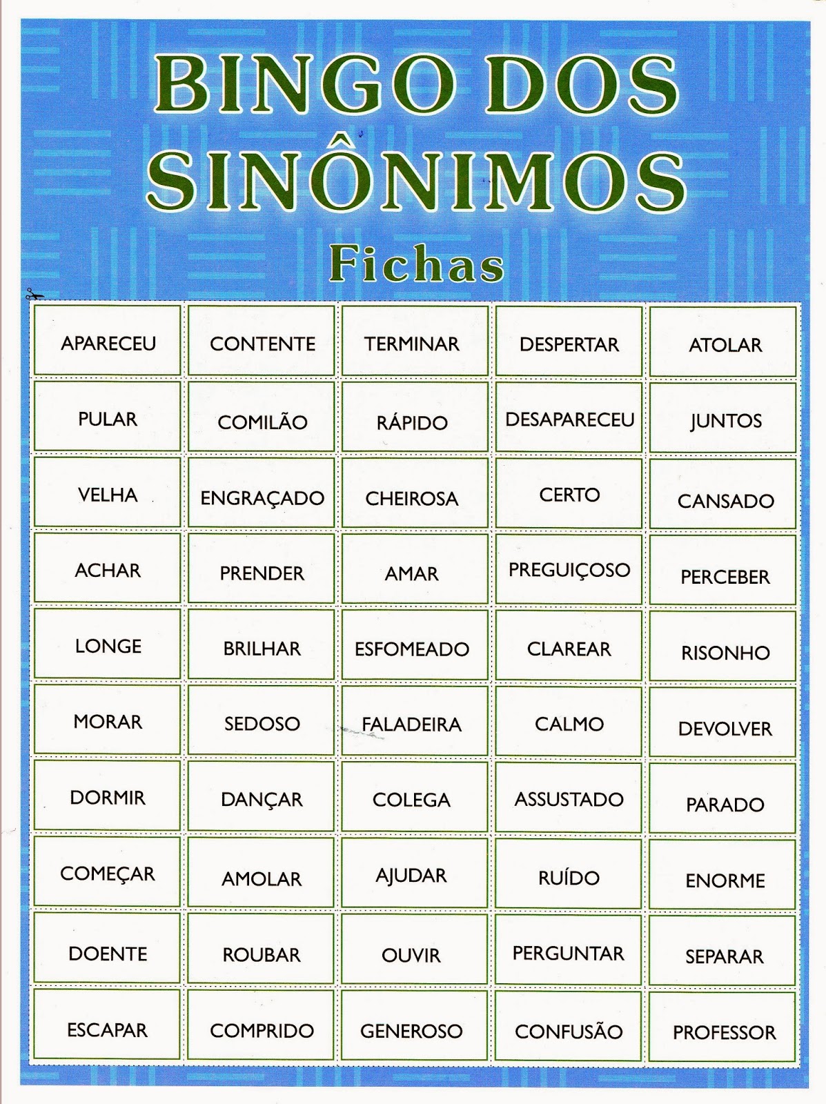 Ensino, Educação e Reflexão: Bingo dos Sinônimos