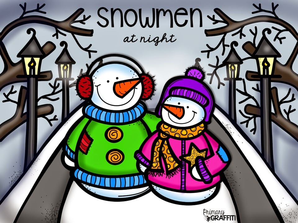 Snowmen At Night Clipart Image