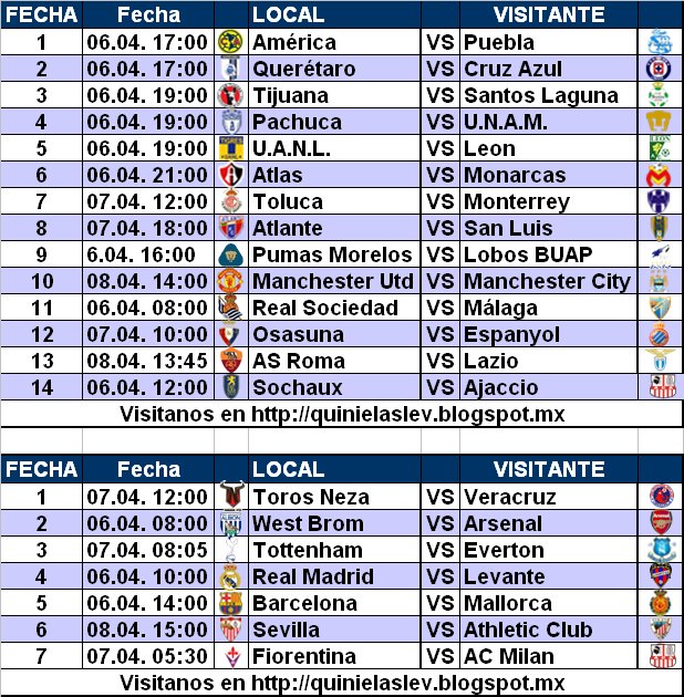 Quinielas.lev: Calendario y Momios Para La Quiniela Progol y Revancha 1686 de México.