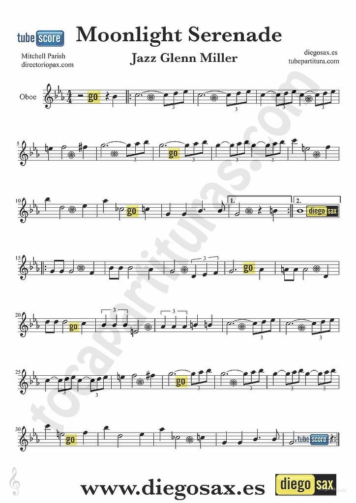 tubescore: Moonlight Serenade Sheet Music for Oboe Glenn Miller Jazz ... tubescore: Moonlight Serenade Sheet Music for Oboe Glenn Miller Jazz ...