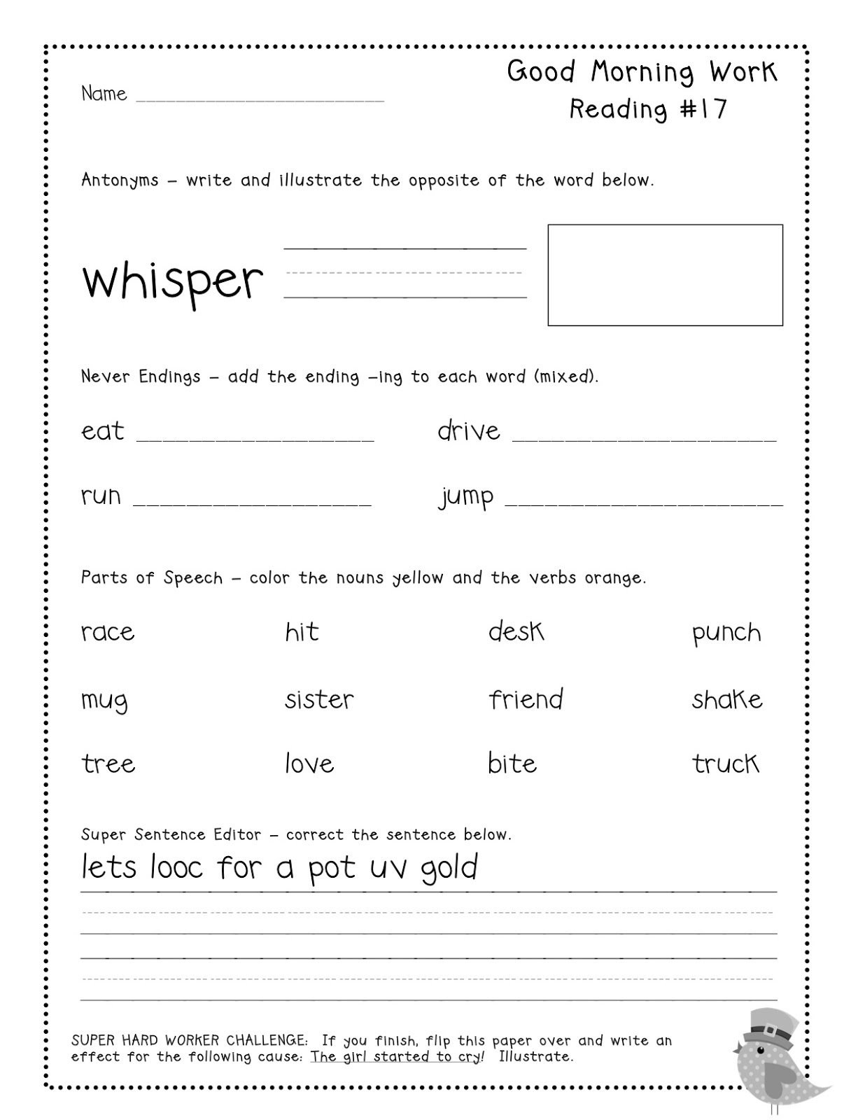 MARCH GOOD MORNING WORK (READING) + FREEBIE - Teacher Idea Factory