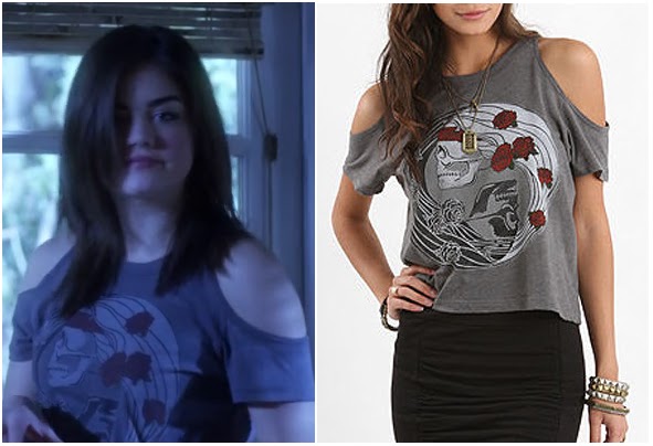 Pretty Little Liars: Season 3 Episode 1 Aria's Cold Shoulder Gray Skull Top | Shop Your TV
