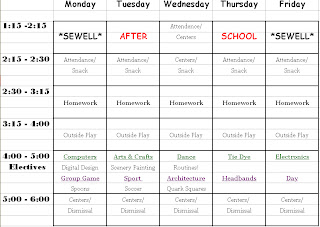 Sewell's After School Program: Weekly Schedule