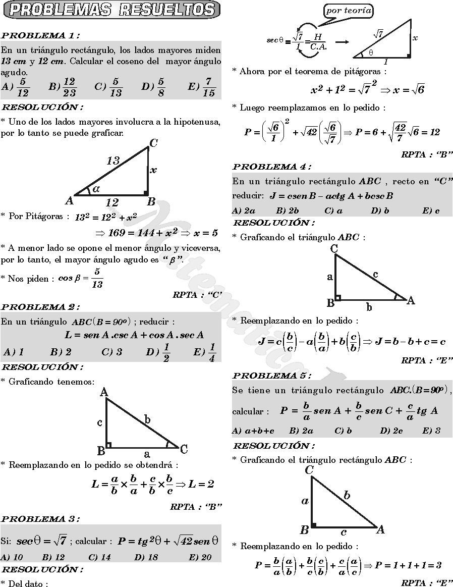 SENO , COSENO , TANGENTE , COTANGENTE , SECANTE Y COSECANTE EN UN TRIANGULO RECTANGULO PROBLEMAS ...