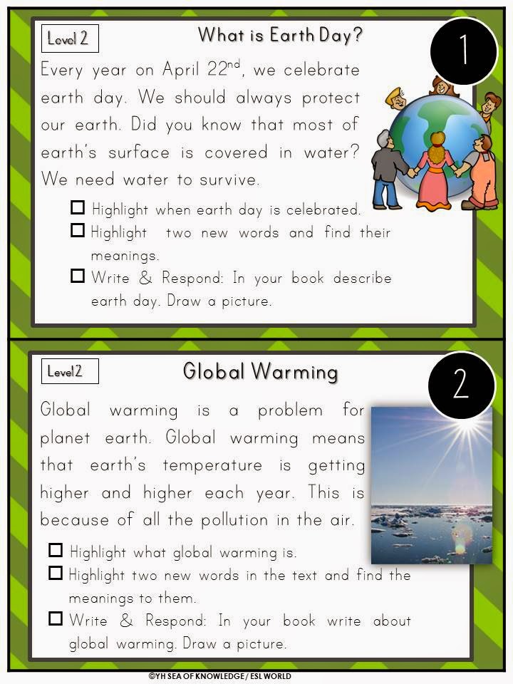 The Best of Teacher Entrepreneurs: Earth Day Reading Comprehension Task ...