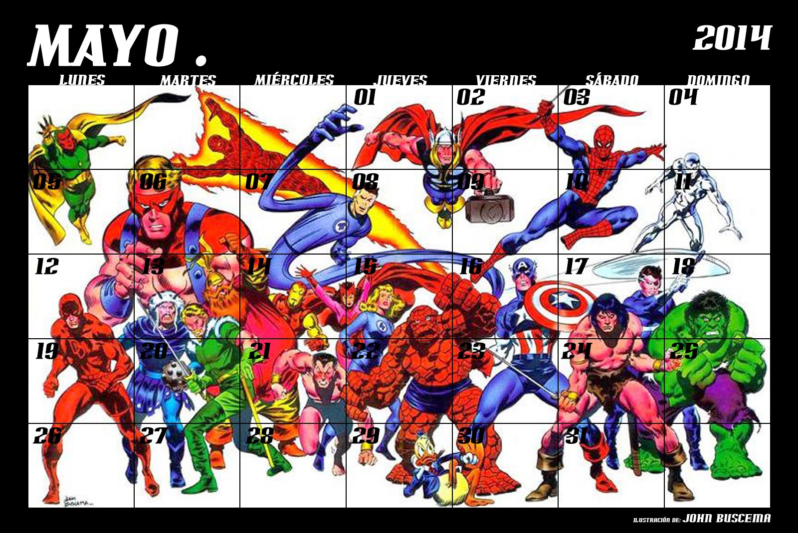 Cartas de Superheroes: Calendario Mayo 2014