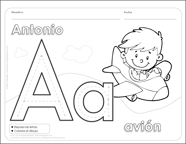 Fichas para preescolar: Conocer la letra A