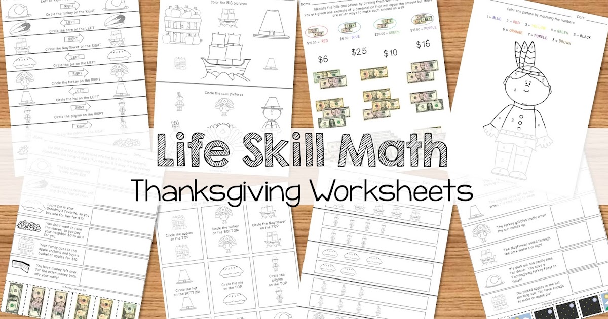 Math Life Skill Worksheets: Thanksgiving Themed - Breezy Special Ed