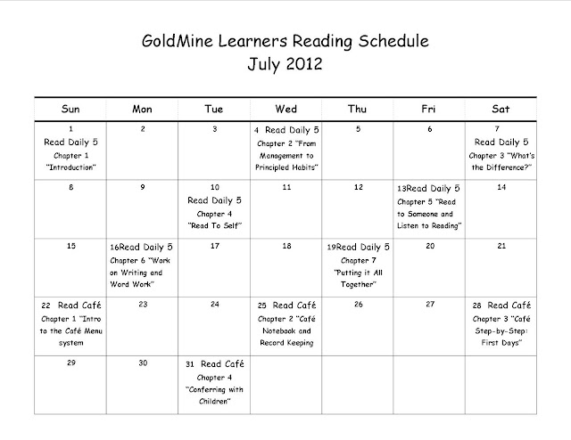 The GoldMine Learners: Calendar for Reading Assignments