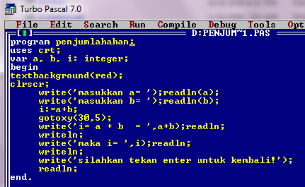 Program Penjumlahan Menggunakan Bahasa Pascal - d a y a k o m p u t e r ku