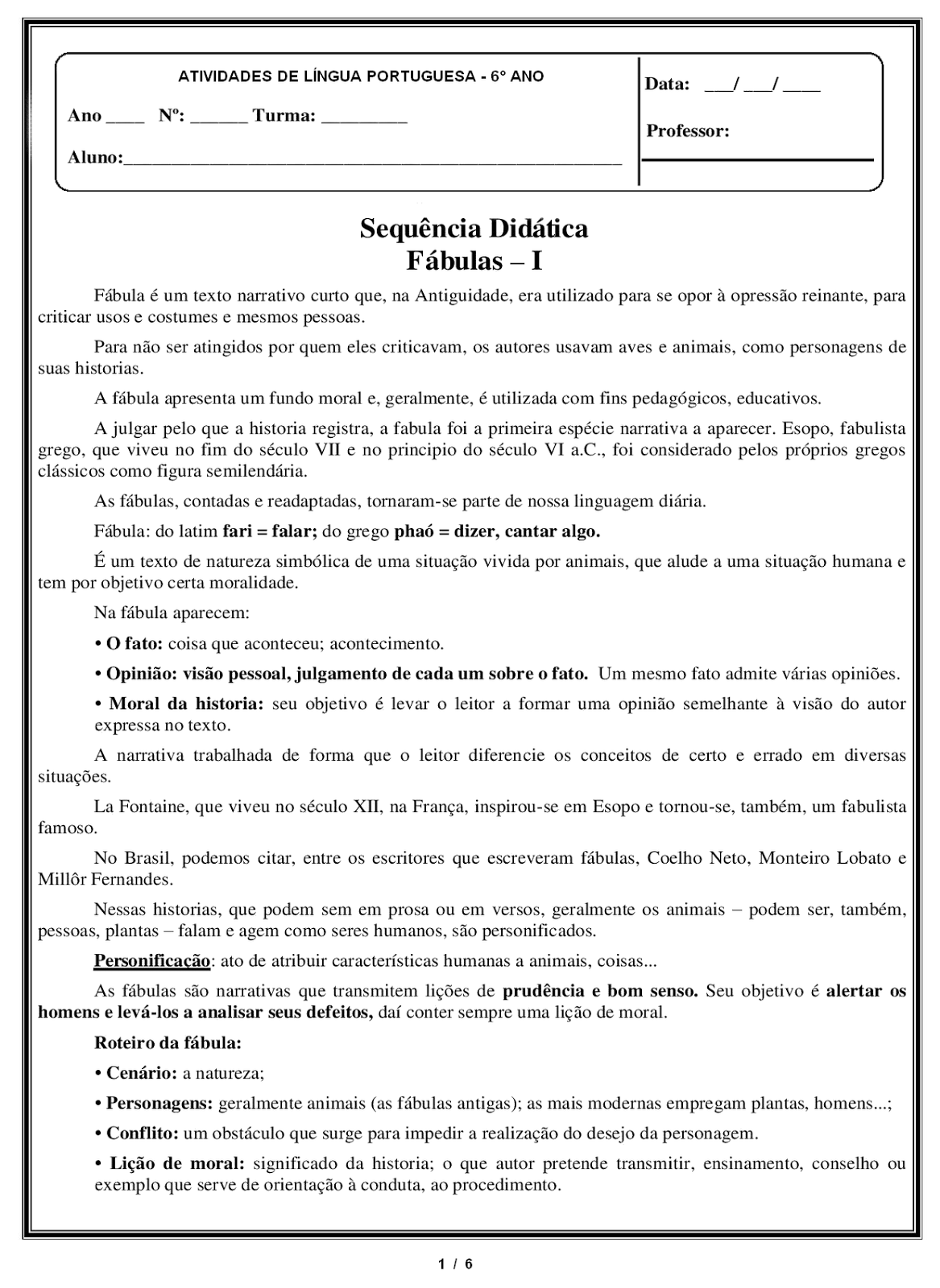 Atividade De Lingua Portuguesa 6 Ano - LIBRAIN