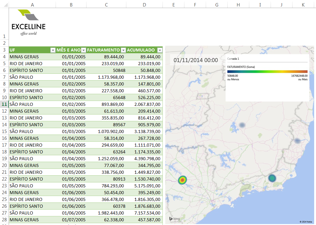 ExcelLine Office World: Excel: Infográficos - Você sabe o que é PowerMap? ExcelLine Office World: Excel: Infográficos - Você sabe o que é PowerMap?