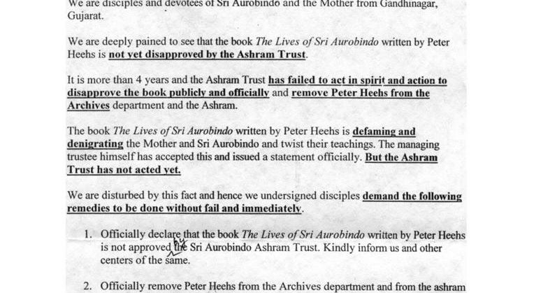 A critique of "The Lives of Sri Aurobindo" by Peter Heehs and its consequences in the Ashram ...