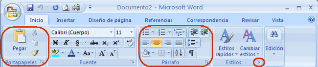 Informatica: Cintas de Opcones de Microsoft Word