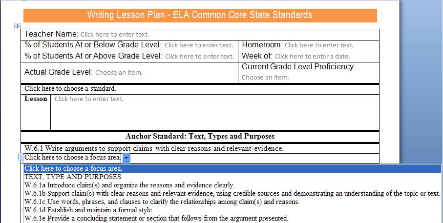 Common Core Lesson Plan Activities: Common Core Progress Monitoring