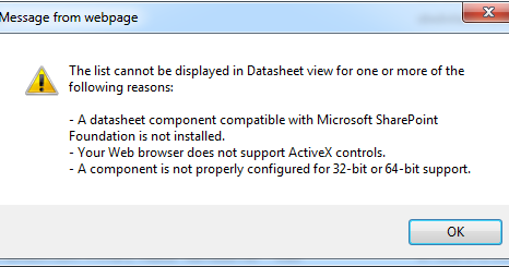 SharePoint PitStop: The list cannot be displayed in datasheet view for one or more of the ...