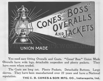 vintage workwear: CONES "BOSS" OVERALLS and JACKETS 1901 Print Ad