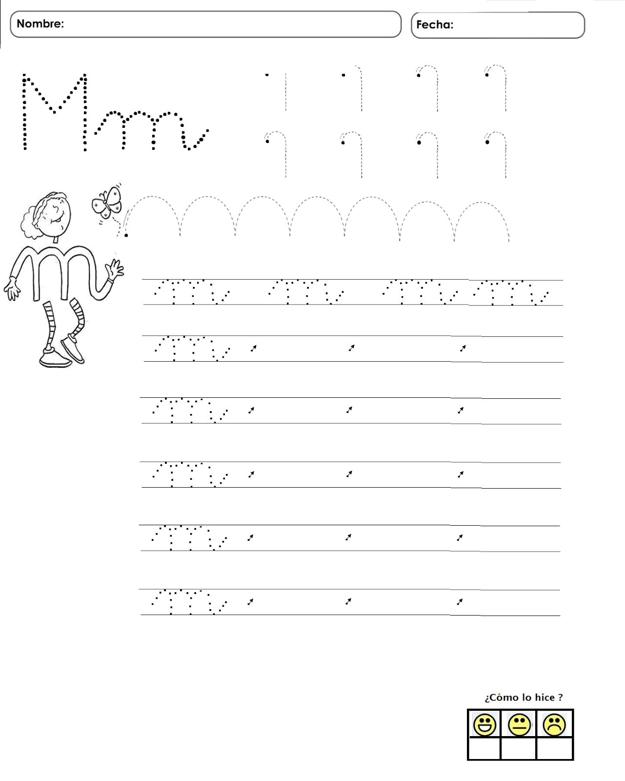 PRE ESCRITURA; ESCRITURA: LETRA M