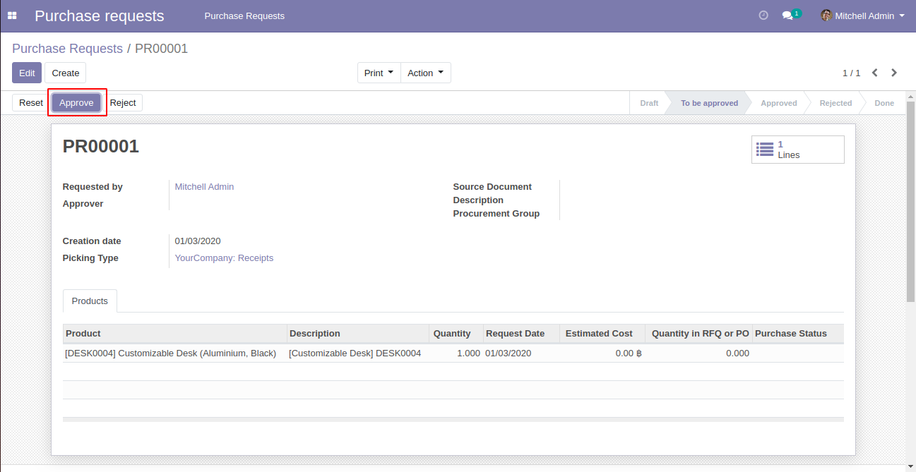 Ecosoft | Your ERP Partner: การขอซื้อวัสดุ (Purchase Request)