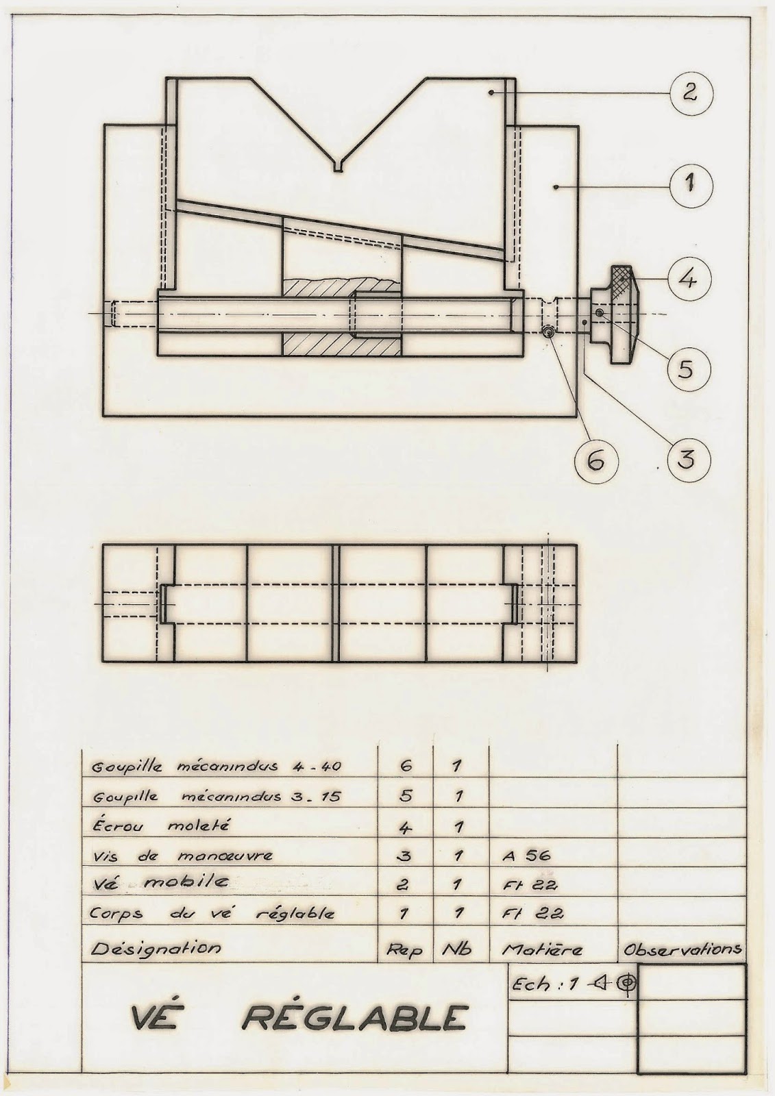 MECANIQUE EN LIGNE: Vé réglable. Dessin technique. Plan à Télécharger, imprimer