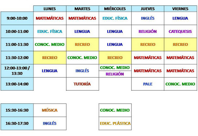 Blog de lengua 1º Primaria: Horario Escolar