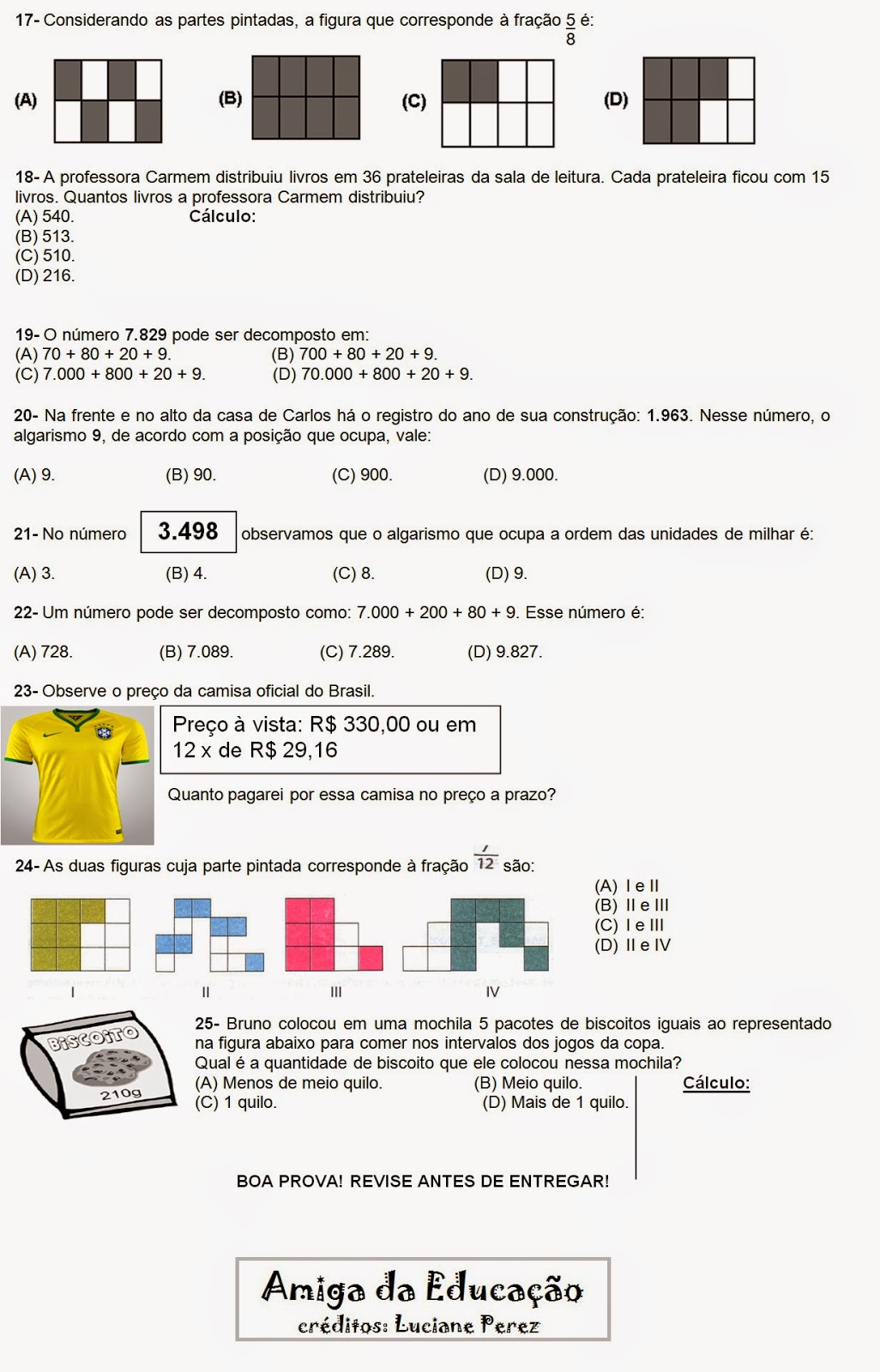 Prova De Matematica 5 Ano Para Imprimir - ROAREDU Prova De Matematica 5 Ano Para Imprimir - ROAREDU