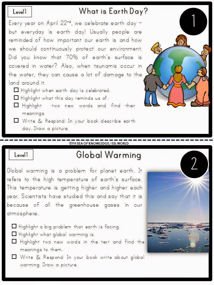 The Best of Teacher Entrepreneurs: Earth Day Reading Comprehension Task ...