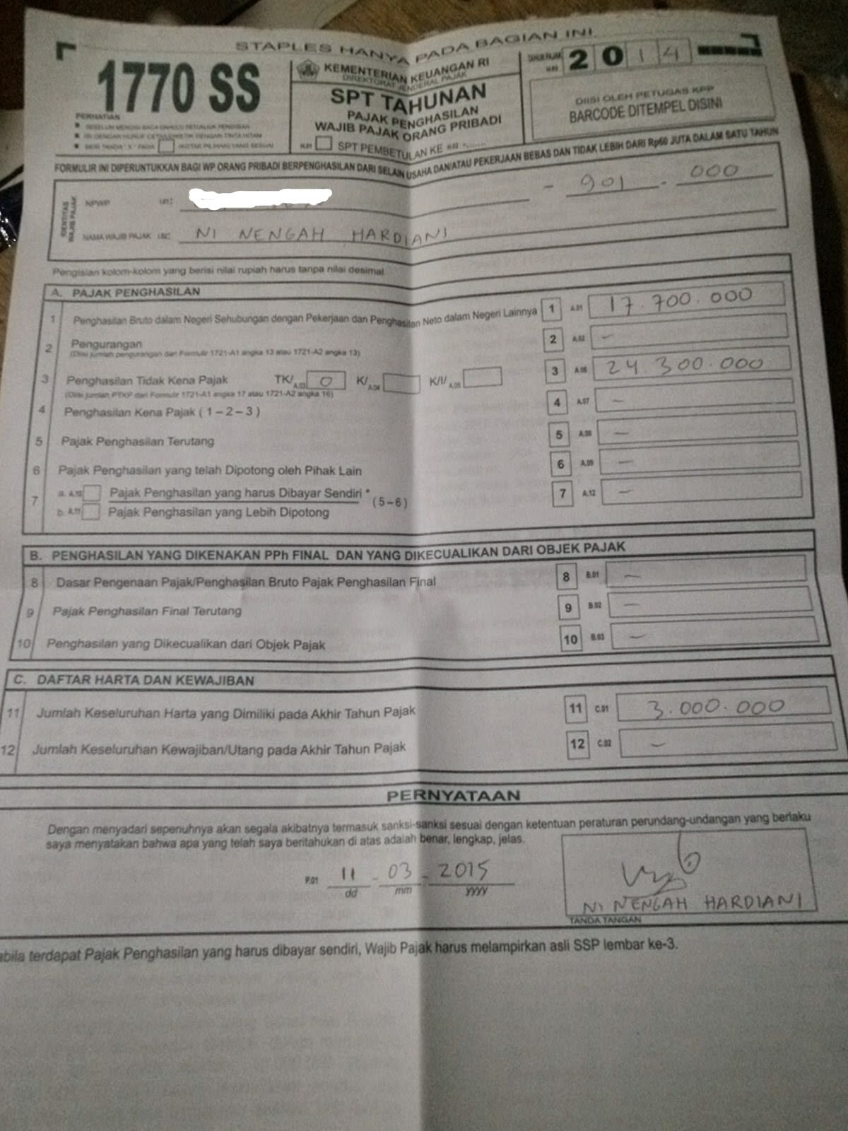 catatan hardiani: Contoh Pengisian SPT Tahunan 1770 SS th.2014 catatan hardiani: Contoh Pengisian SPT Tahunan 1770 SS th.2014