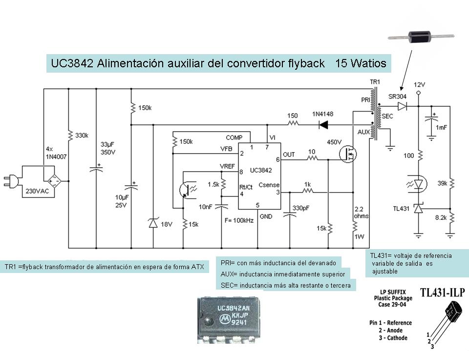 Electrónica: Diagrama Fuente Conmutada con UC3842 8 Pines