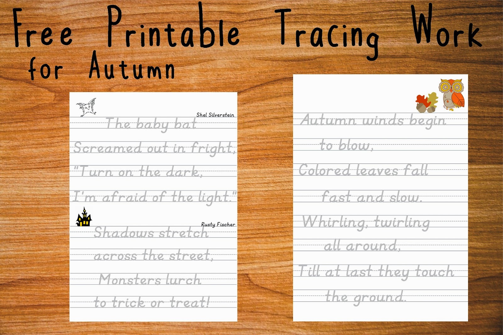 Autumn Themed Poetry Tracing Work Sheets Printable ~ Paper House