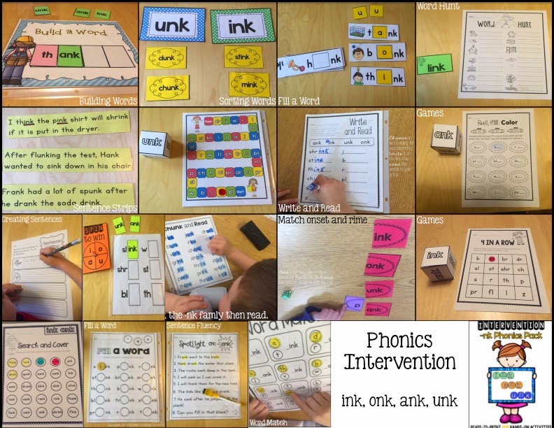 Sarah's First Grade Snippets: RTI: ink, ank, unk, onk Phonics Activities
