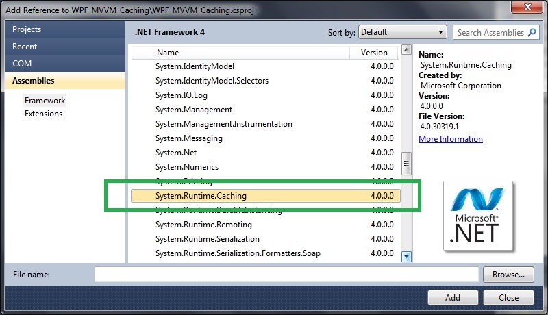 Muhammad Shujaat Siddiqi: WPF: Configuring System.Runtime.Caching.MemoryCache for an MVVM based App