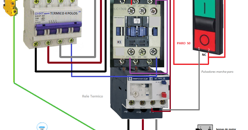 Cómo conectar un contactor a botoneras y relé térmico ~ Esquemas eléctricos