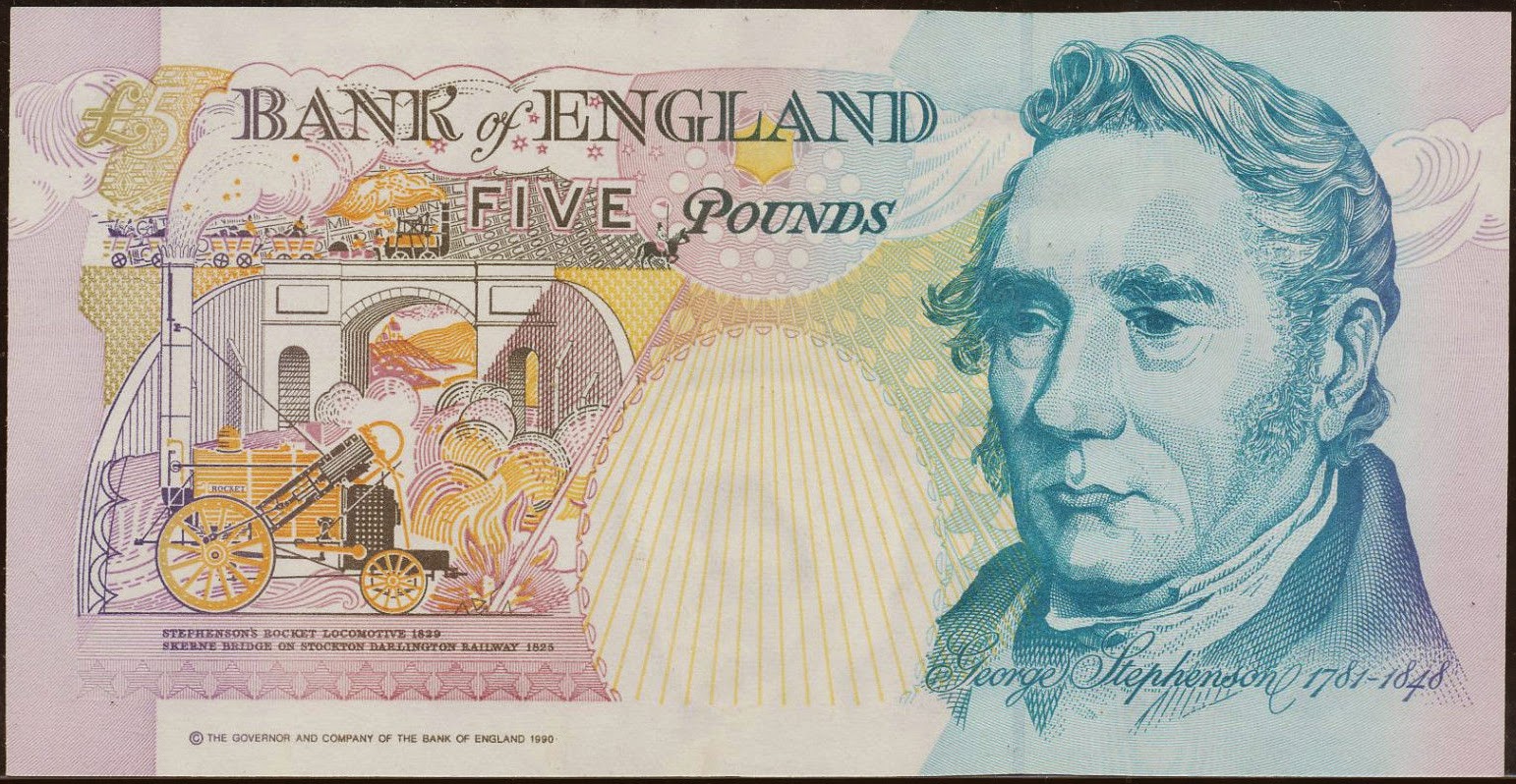 England 5 Pound Sterling Note 1990 George Stephenson World Banknotes england-5-pound-sterling-note-1990-george-stephenson-world-banknotes