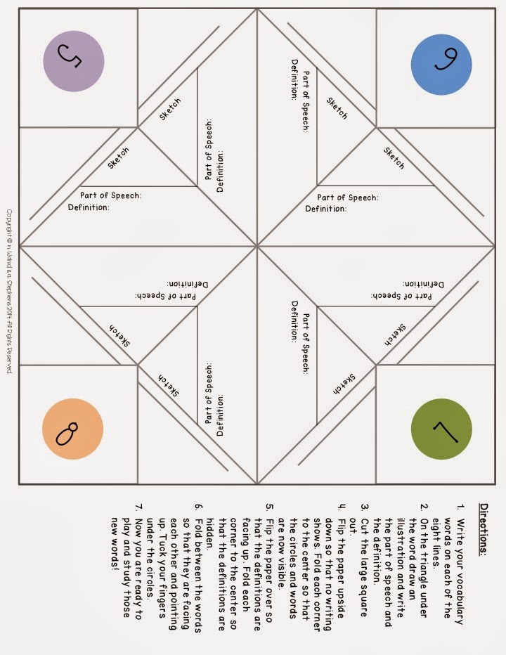 Upper Grades Are Awesome: Vocabulary Cootie Catcher