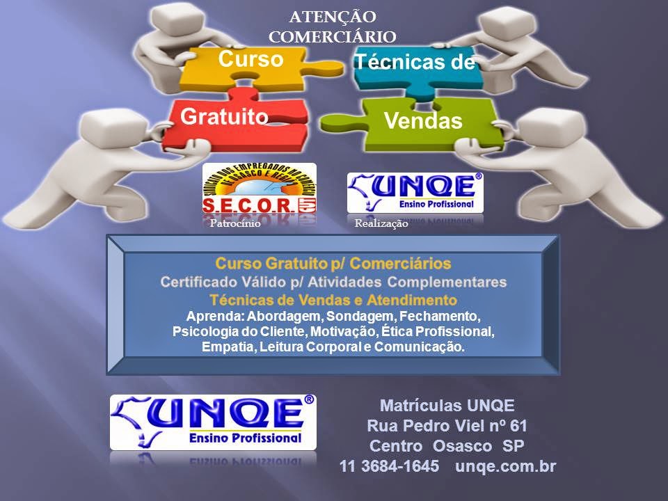 UNQE ENSINO PROFISSIONAL: Curso Técnicas de Vendas - GRATUITO UNQE ENSINO PROFISSIONAL: Curso Técnicas de Vendas - GRATUITO