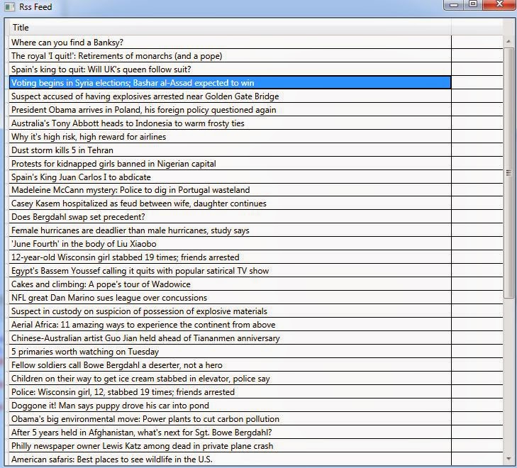 WPF Tutorial: WPF Read RSS feed and bind to DataGrid WPF Tutorial: WPF Read RSS feed and bind to DataGrid